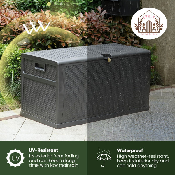EHHLY 121 Gallon Outdoor Storage Box Large, Lockable Outside Storage Containers Waterproof Patio ...
